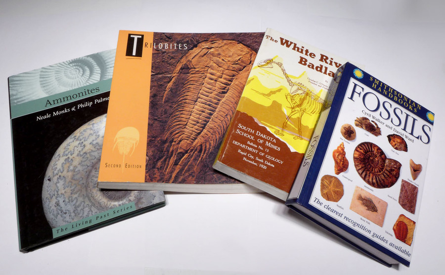 FOUR IMPORTANT USED BOOKS ON AMMONITE, TRILOBITE, WHITE RIVER BADLAND ...