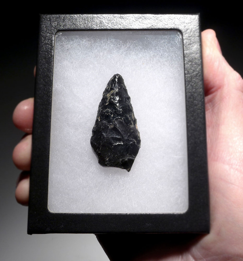 PRE-COLUMBIAN AZTEC OBSIDIAN ATLATL BIFACIAL LOZENGE SPEARHEAD ...