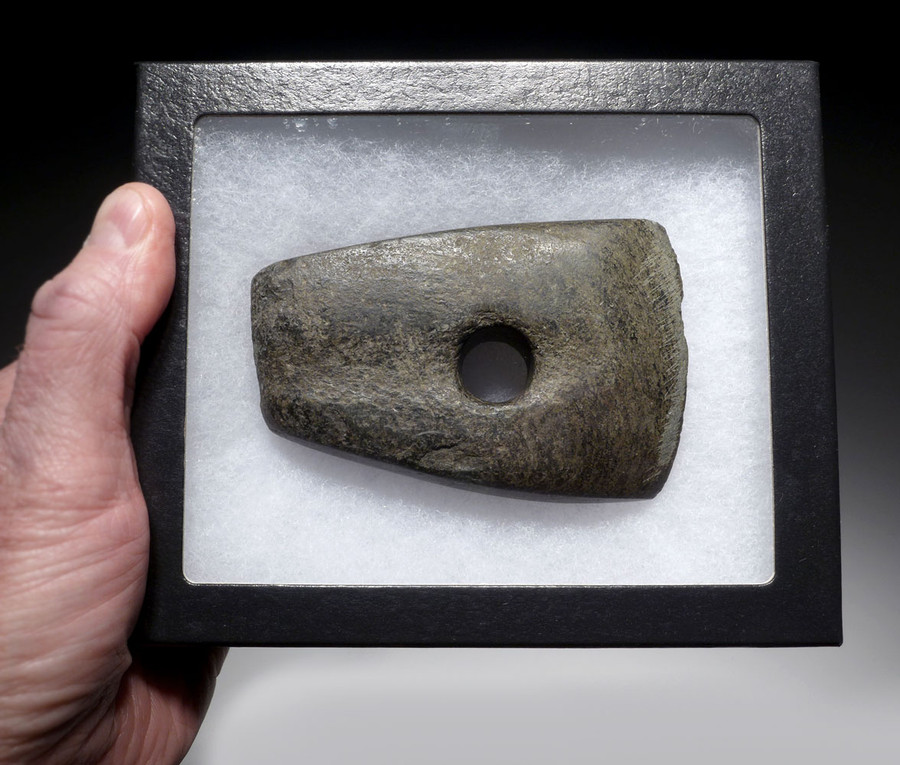 RARE INTACT LINEAR POTTERY CULTURE NEOLITHIC HARDSTONE PERFORATED FLAT ...