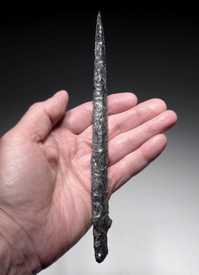 RARE LARGEST OBSIDIAN PRE-COLUMBIAN MAYAN BLOODLETTING PIERCER NEEDLE ...