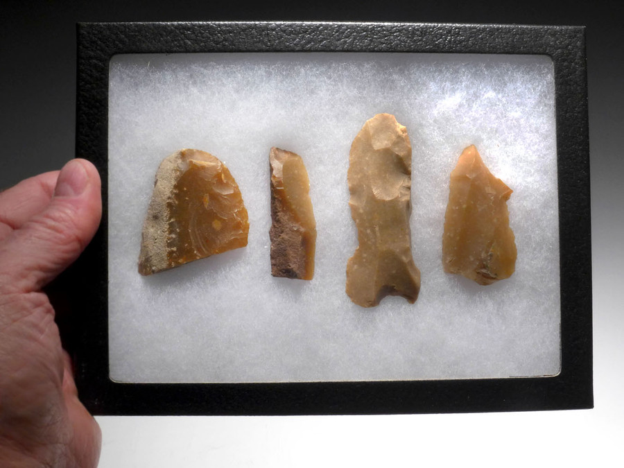 FOUR SUPERB FOLDEN FLINT EUROPEAN NEOLITHIC FLAKE TOOLS FAMOUS LE GRAND ...