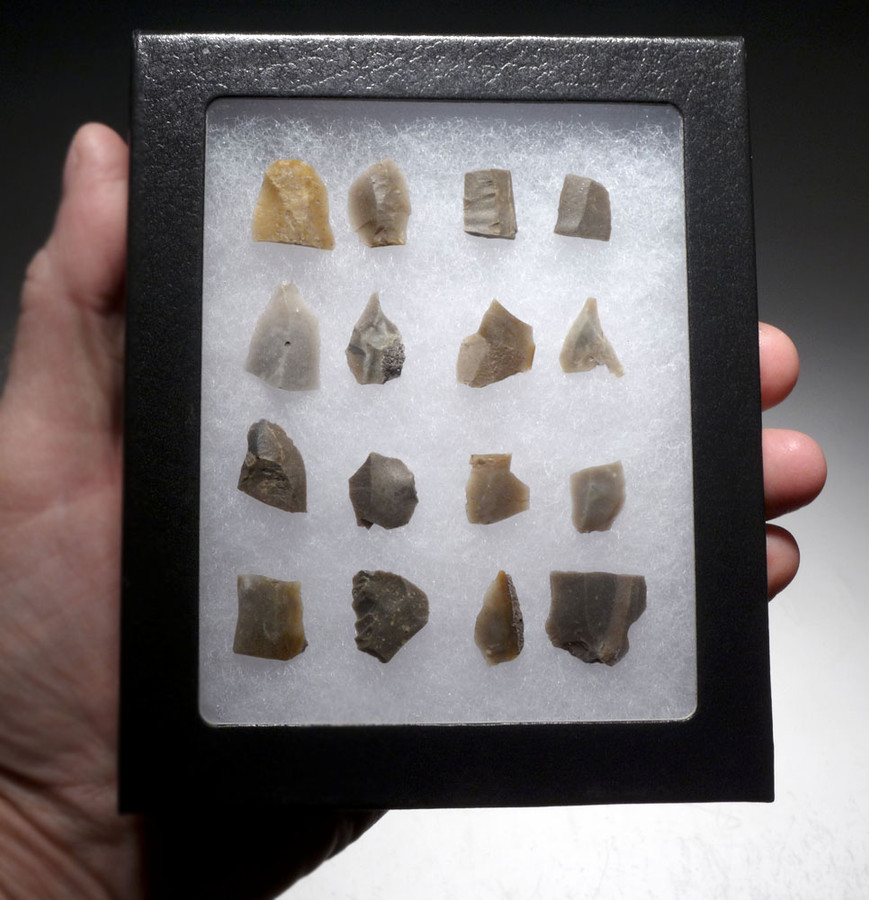 16 PIECE EUROPEAN MESOLITHIC FLAKE AND BLADE TOOLS FROM HUNTER ...