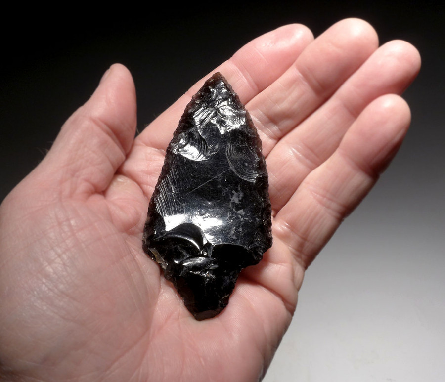 UNUSUALLY LARGE MAYAN ROOT BEER OBSIDIAN ATLATL SPEARHEAD PROJECTILE ...