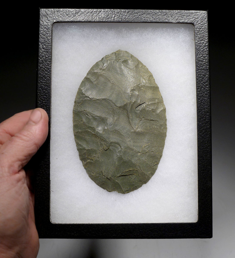 MUSEUM-CLASS LARGE BANDED GREEN JASPER PRESTIGE OVATE BIFACE FROM THE ...