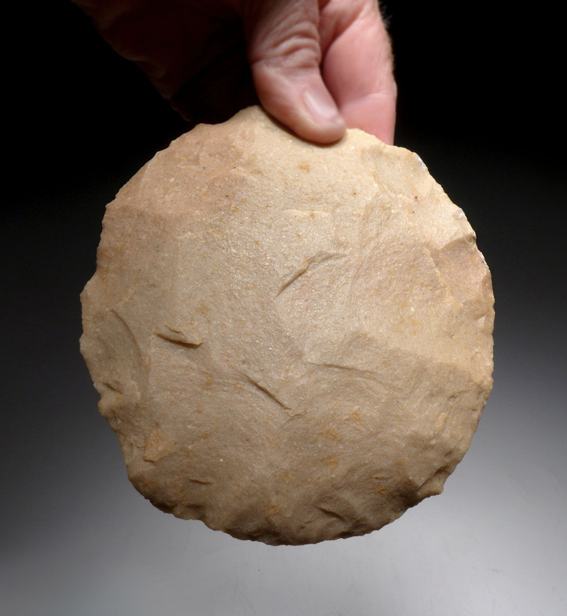 LARGE TENERIAN AFRICAN NEOLITHIC BIFACIAL SUN DISK SCRAPER IN QUARTZITE ...