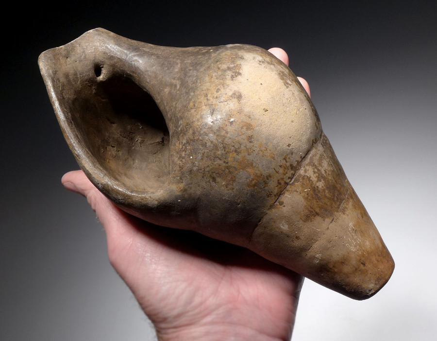 LARGE PRE-COLUMBIAN MAYAN RITUAL CERAMIC CONCH SHELL TRUMPET HORN ...