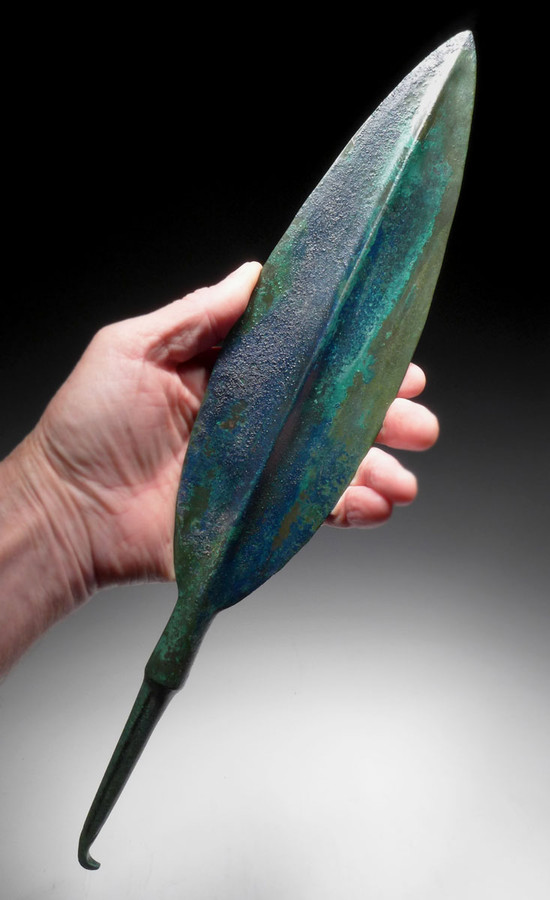 GIANT MUSEUM-CLASS ANCIENT SUMERIAN BRONZE PHALANX PIKE SPEARHEAD FROM ...