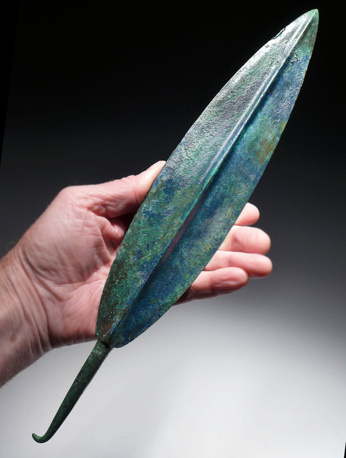 GIANT MUSEUM-CLASS ANCIENT SUMERIAN BRONZE PHALANX PIKE SPEARHEAD FROM ...