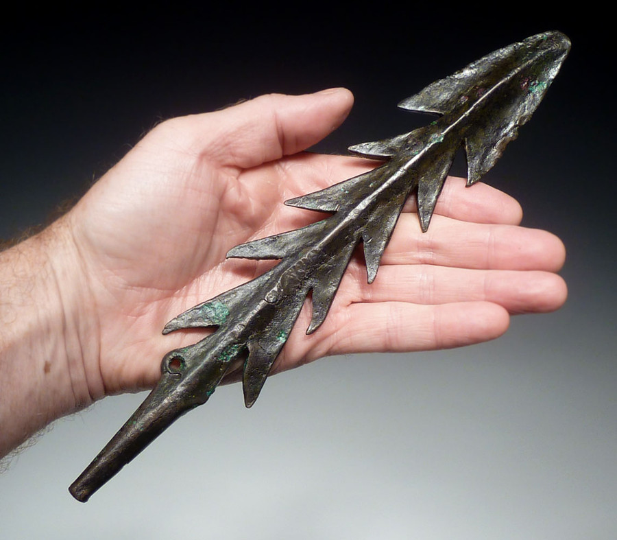 FINEST LARGE ANCIENT COPPER HARPOON SPEARHEAD FROM THE COPPER HOARD ...