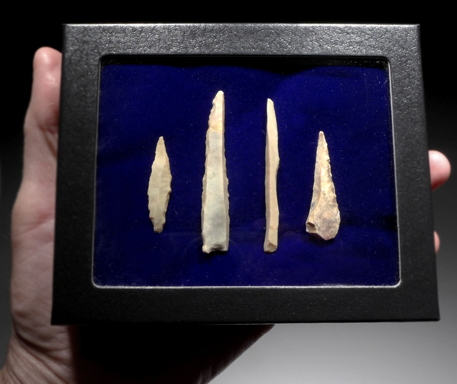 FOUR CAPSIAN AFRICAN NEOLITHIC FLAKED FLINT NEEDLES PROBES AND AWLS ...
