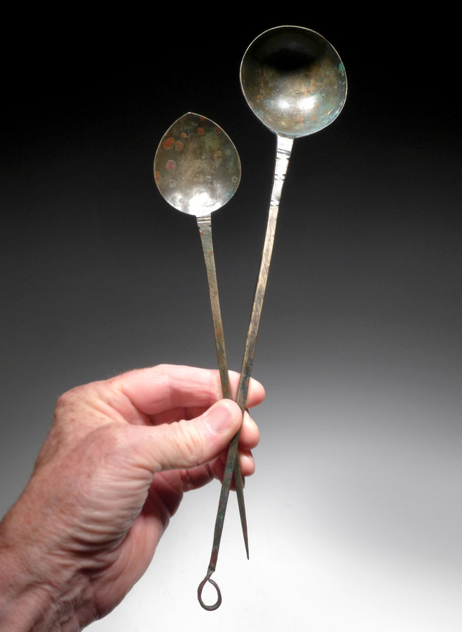 RARE ANCIENT CHRISTIAN BYZANTINE ROMAN GILDED BRONZE LITURGICAL SPOON ...