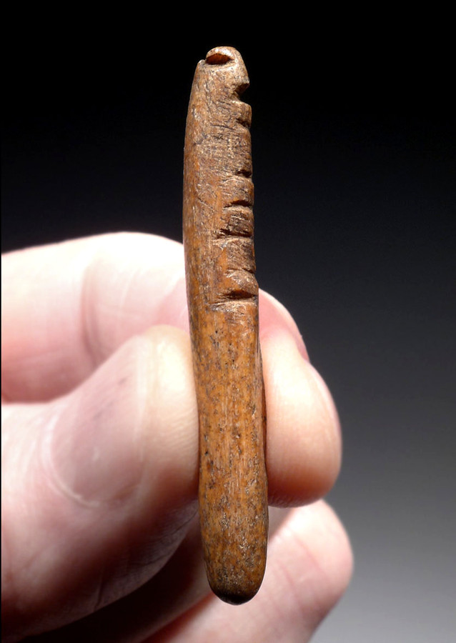 RARE RUSSIAN NEOLITHIC VOLOSOVO CULTURE BONE TOOL WITH CUT TALLY MARKS ...
