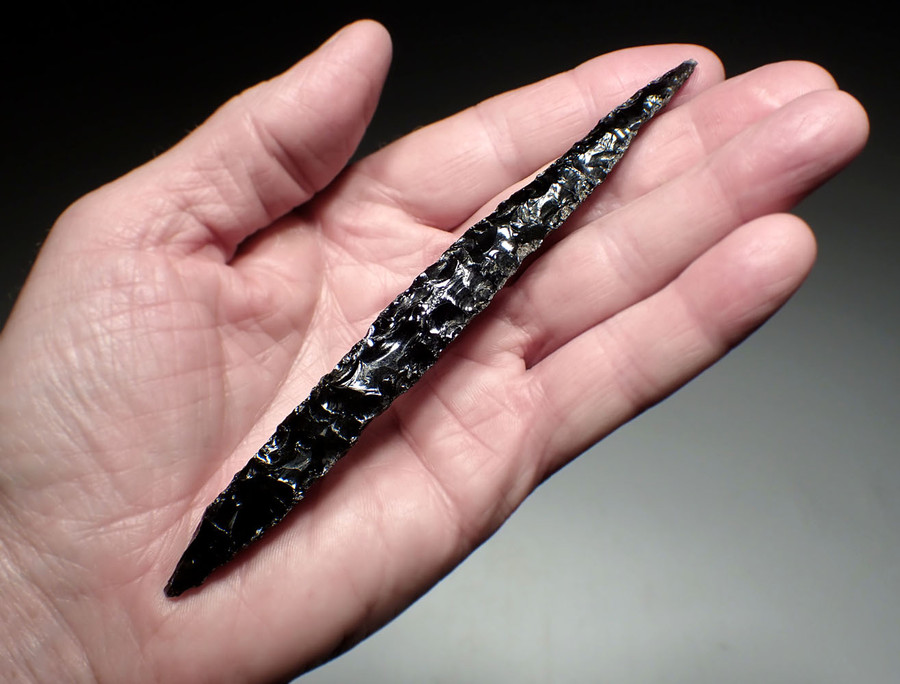 LARGE EXCEPTIONAL AZTEC BLOOD-LETTING OBSIDIAN PIERCER NEEDLE OF PRE ...