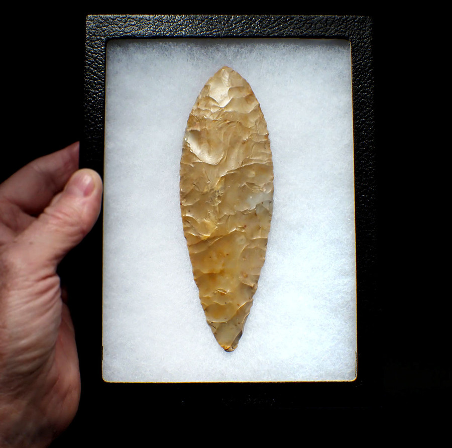 LARGE COLORFUL PRE-COLUMBAN AZTEC BIFACIAL FLINT SKINNING FLAYING BLADE ...