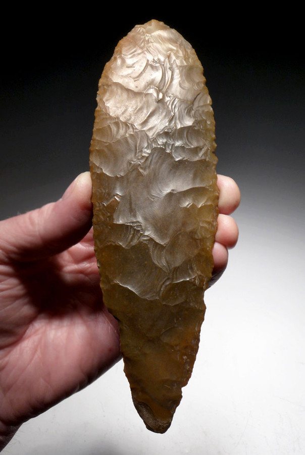 EXCEPTIONAL PRE-COLUMBAN AZTEC BIFACIAL FLINT SKINNING FLAYING BLADE ...