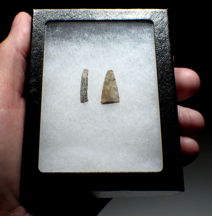 TWO RARE CRO-MAGNON FLINT MICROLITH FLAKE TOOLS FROM FAMOUS PREHISTORIC ...