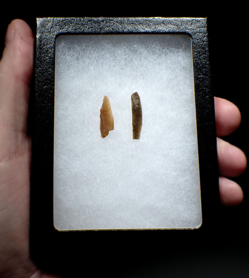 TWO EXCEPTIONAL RARE CRO-MAGNON FLINT MICROLITH FLAKE TOOLS FROM FAMOUS ...