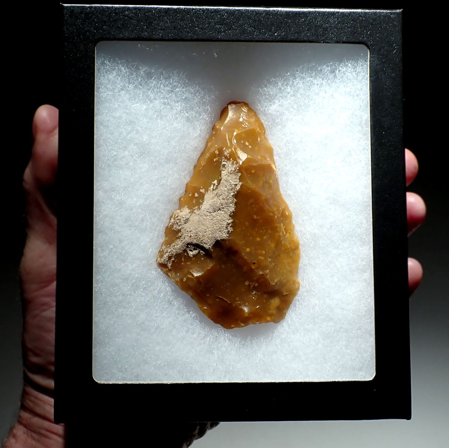 OUR LARGEST AND FINEST GOLDEN FLINT NEANDERTHAL SPEARHEAD MOUSTERIAN ...