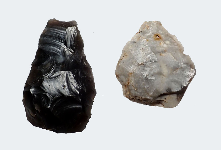 TWO BRITISH NEOLITHIC FLINT FLAKE TOOLS FROM THE FAMOUS BOWL BARROWS OF ...