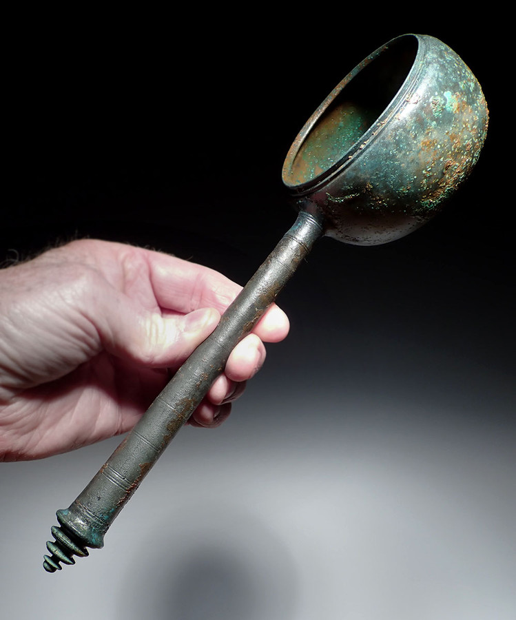 KHMER EMPIRE ANGKOR BRONZE CEREMONIAL BLESSING CUP LADLE FROM SOUTHEAST ...