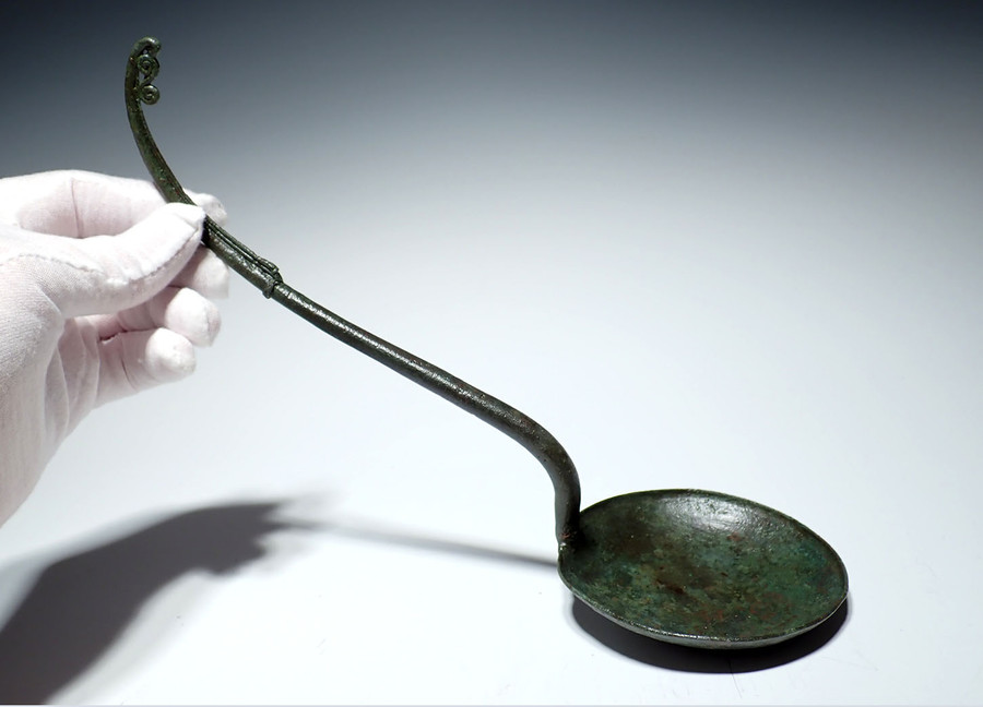 MUSEUM-CLASS ANCIENT BRONZE CEREMONIAL SACRED SERVING LADLE FROM THE ...