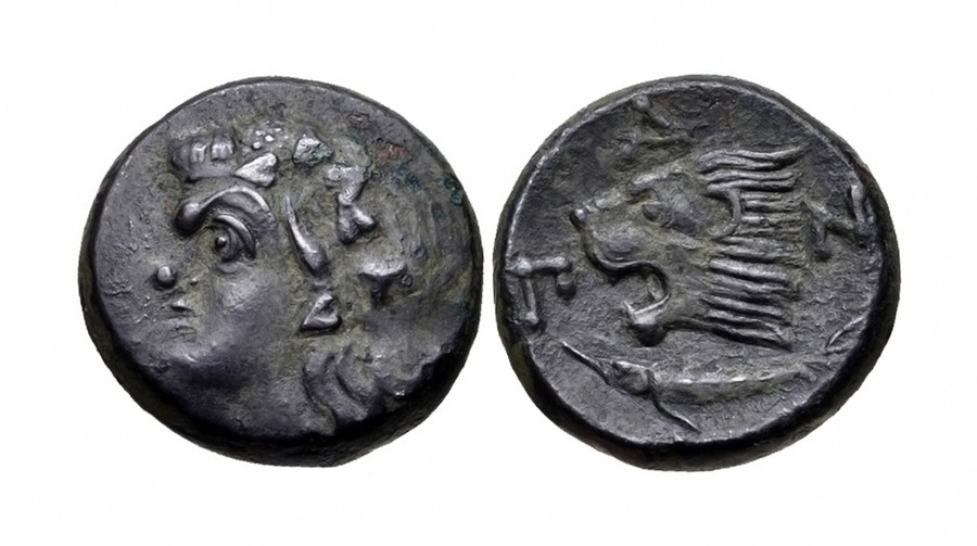 ANCIENT HELLENISTIC GREEK CIMMERIAN BRONZE COIN WITH HEAD OF SATYR AND ...