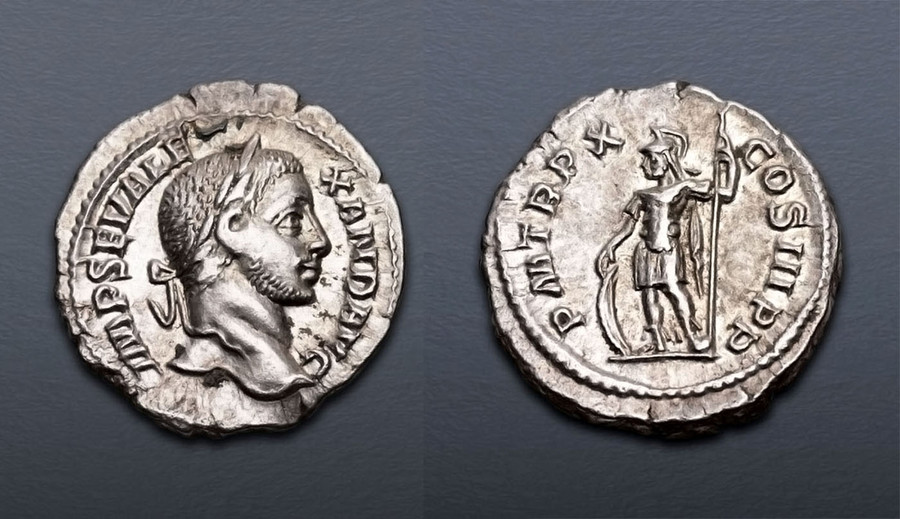 ROMAN IMPERIAL SILVER DENARIUS ANCIENT COIN OF SEVERUS ALEXANDER WITH ...