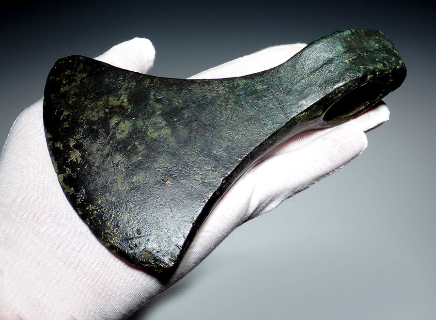 LARGE ANCIENT BRONZE TWO-HANDED HEAVY SHOCK INFANTRY WAR AXE FROM THE ...