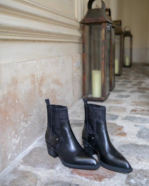 Low Heeled Denim Style Black Ankle Boots | TJ COLLECTION