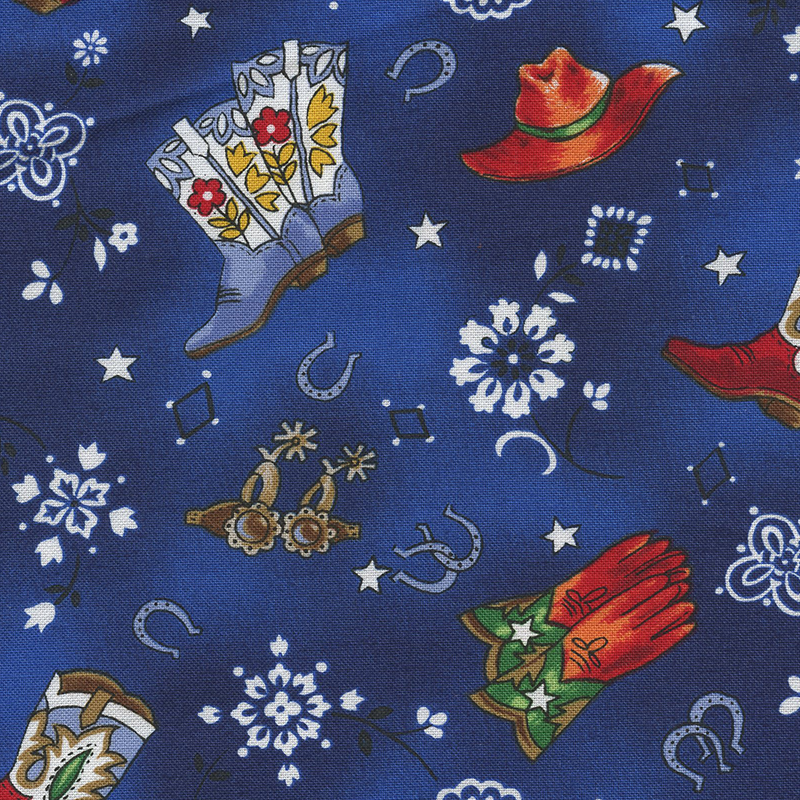 TRAIL MIX Boots, Hats & Spurs on Royal - Kidsfabrics & Co.