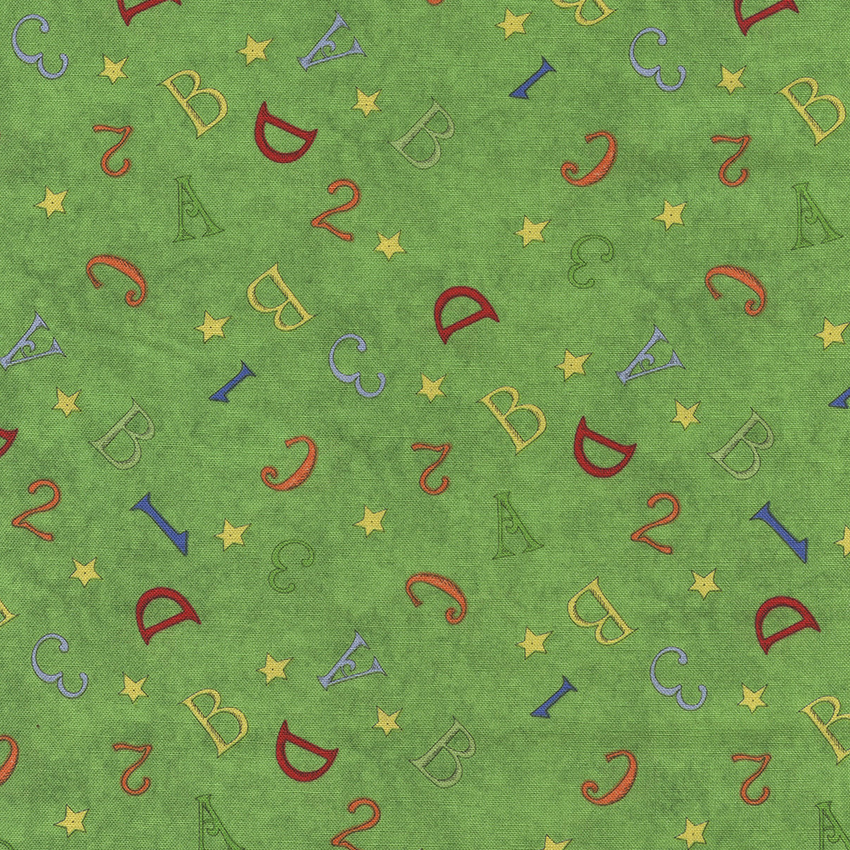 Nursery Rhymes Alphabet and 1,2,3 on Green - Kidsfabrics.com