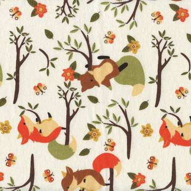FUNTASTIC FLANNEL: Climbing Foxes on Cream by David Textiles