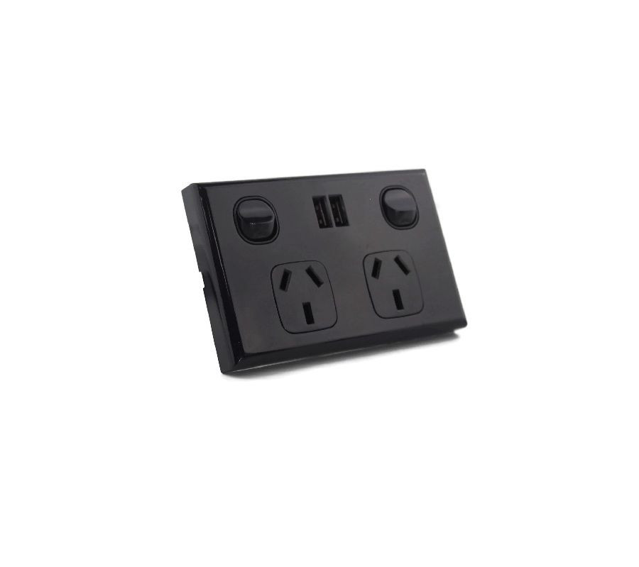 Double Power Point Gpo With Twin Usb Outlets 2.1A Powerpoint - Black ...