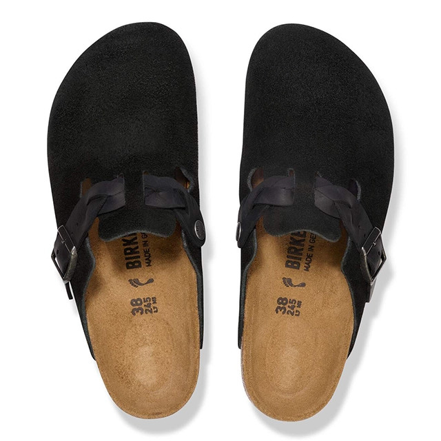 Birkenstock Boston Braided Black Suede Leather Clogs | Women’s
