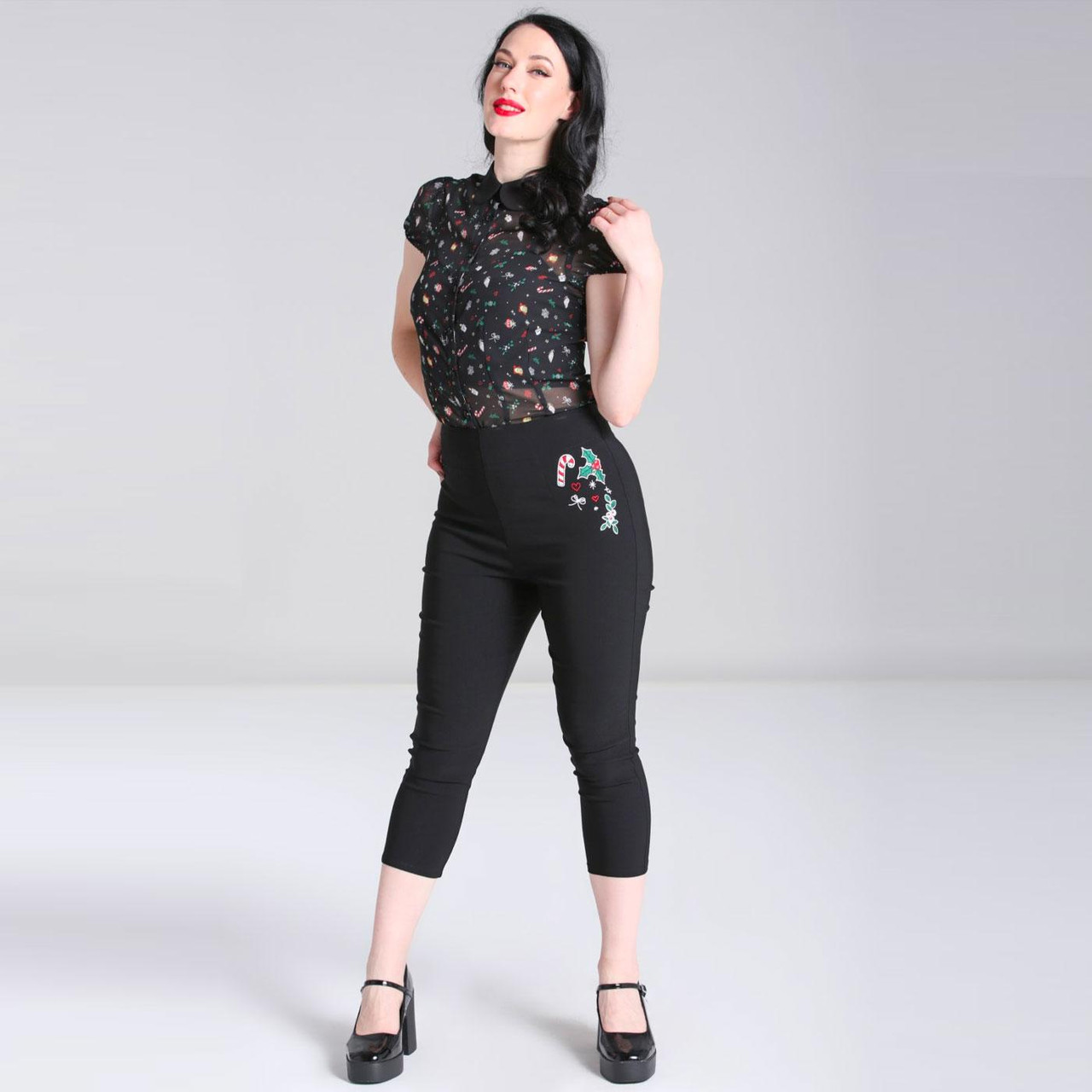 Natalie HELL BUNNY Christmas Motif Capri Trousers