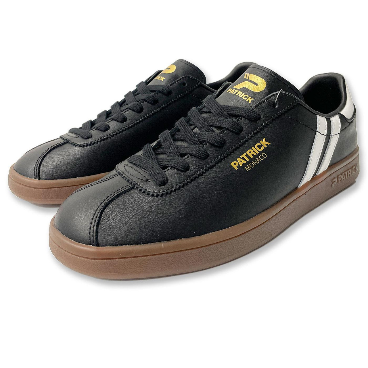 Monaco Patrick 80s Black Leather Cupsole Trainers