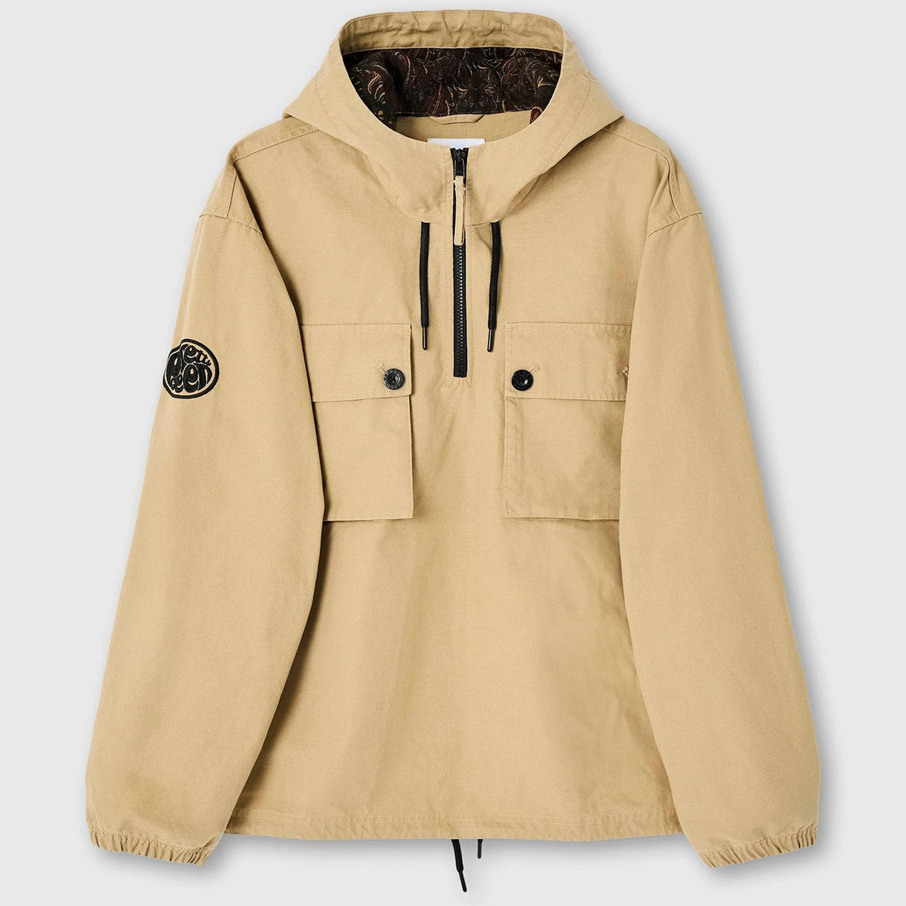 Hatton Pretty Green Hooded Canvas 1/4 Zip Smock S