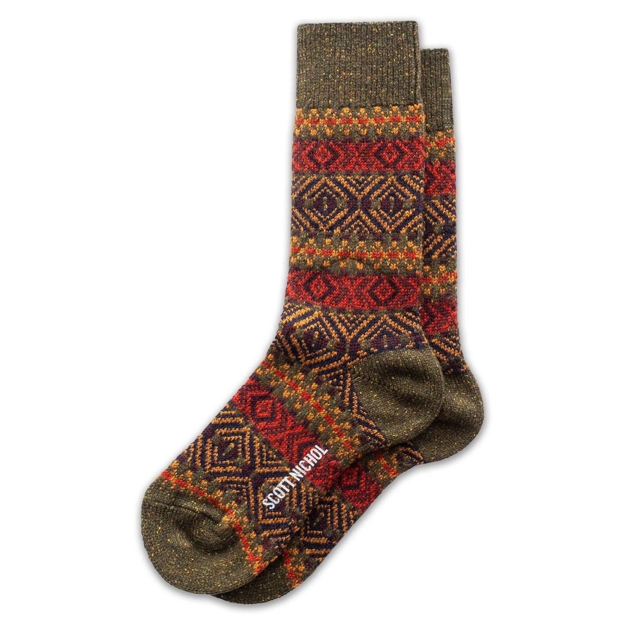 +Beck Scott Nichol Wool Knit Fair Isle Socks Khaki