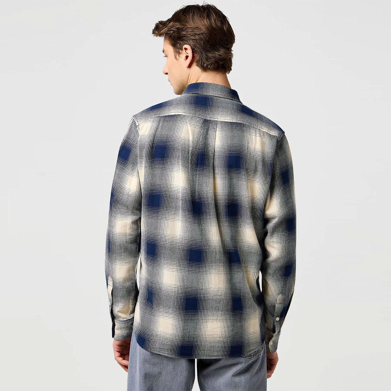 Indigo 1 Pocket Retro Checked Wrangler Shirt - Regular Fit