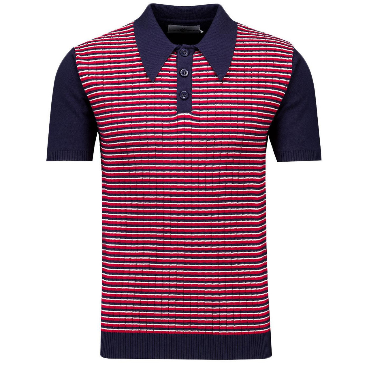 Harlem Madcap England Big Collar Ribbed Stripe Mod Knitted Polo Shirt