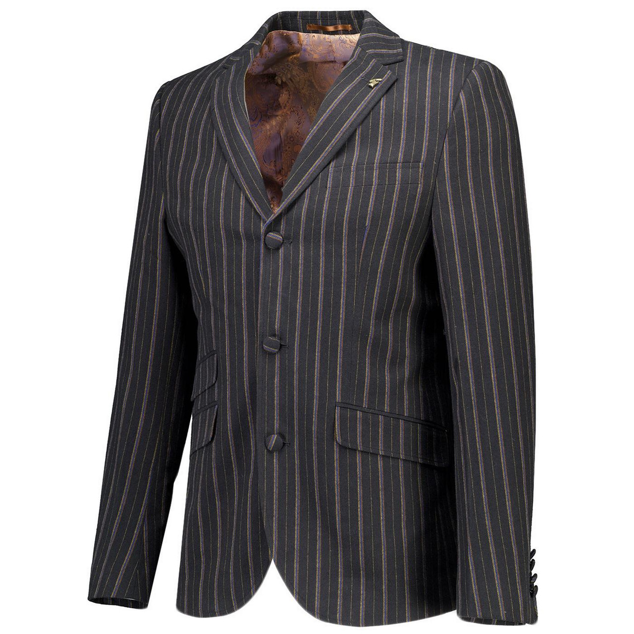 Gabicci Vintage 60s Mod Henley Stripe Boating Blazer Jacket in Black