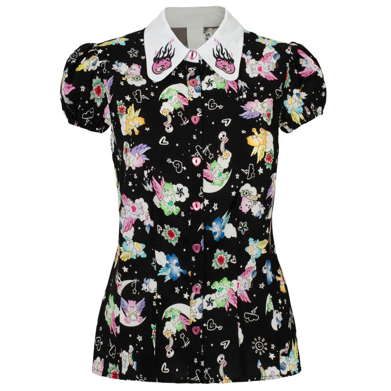 Hell Bunny x Care Bears Roxi Retro Collar Shirt in Black