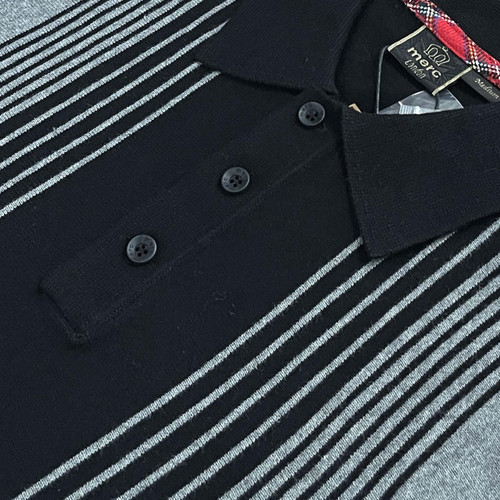 Ryman Merc Vertical Stripe Knitted Polo (Black)