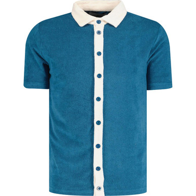 Madcap England Salton Retro 50s Towelling Shirt in Celestial Blue