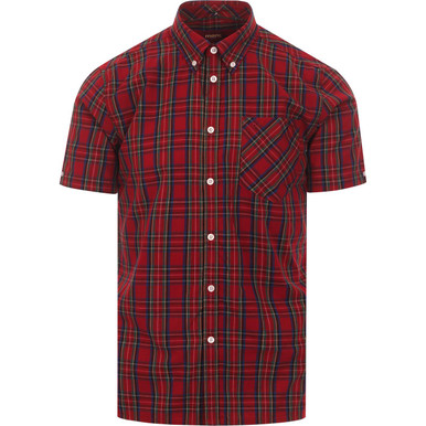 Merc Mack Mod Button Down Short Sleeve Tartan Shirt in Stewart Red