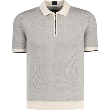 Guide London 2Tone Textured Knit Zip Neck Polo I/N