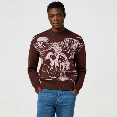 Wrangler Retro 70s Western Cowboy Intarsia Jumper