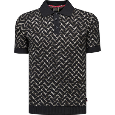 Sydney Merc Textured Chevron Jacquard Knitted Polo