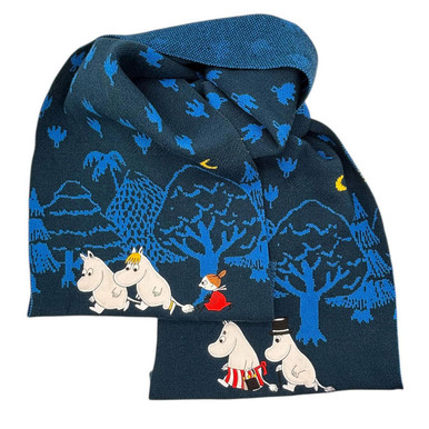 Moomin Retro 70s Blue Forest Embroidered Scarf