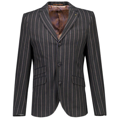 Gabicci Vintage 60s Mod Henley Stripe Boating Blazer Jacket in Black